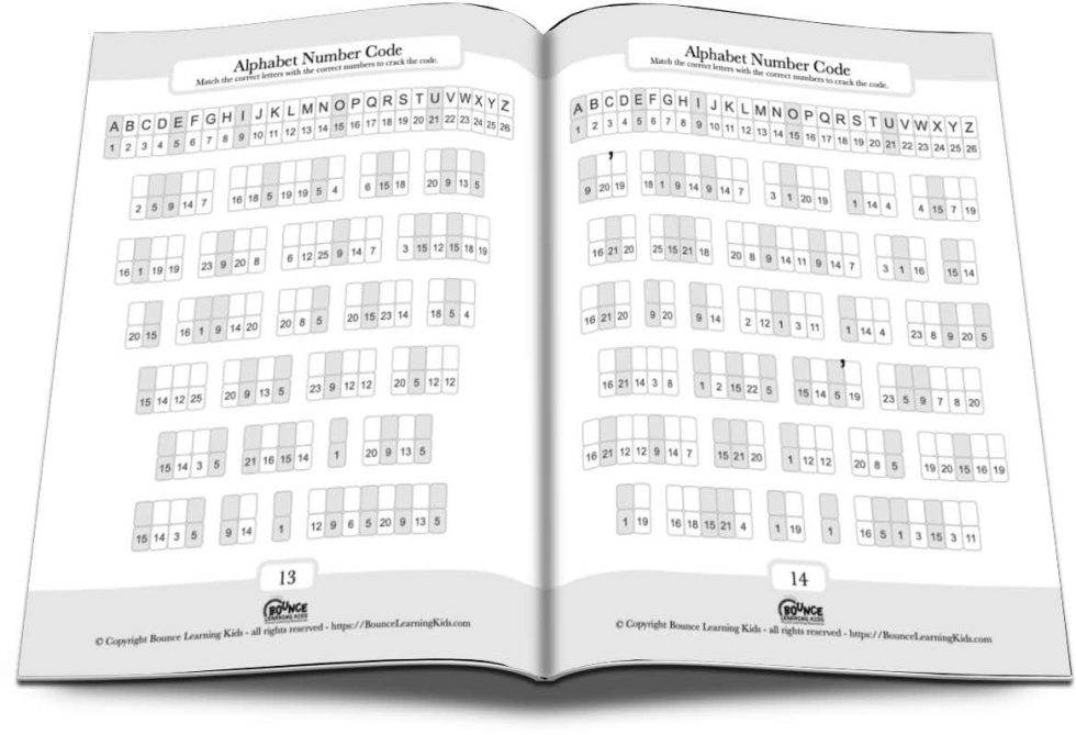 Fun alphabet number code activities and puzzles book