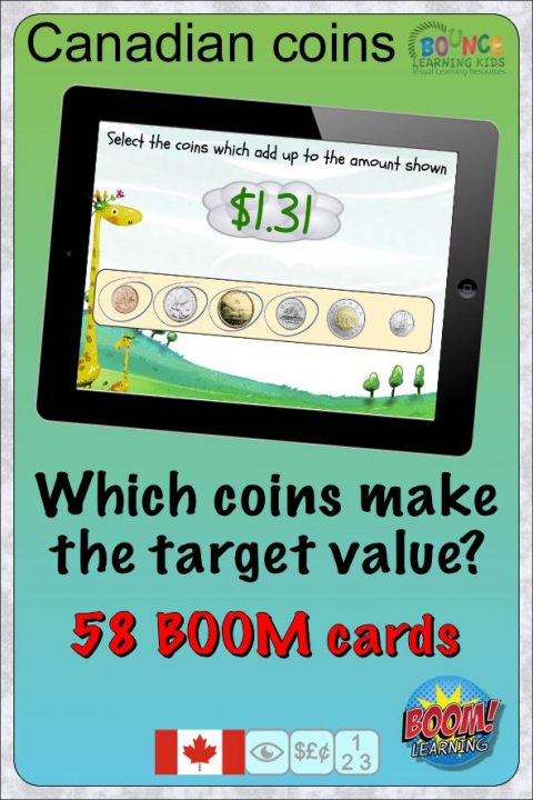 Counting Canadian coins | 21 worksheets & 58 fun BOOM cards