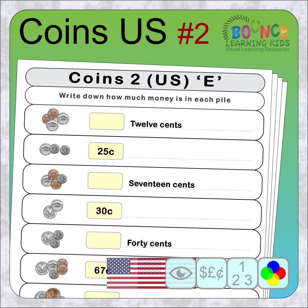 Count US coins 2 worksheets with 50+ fun sums to solve