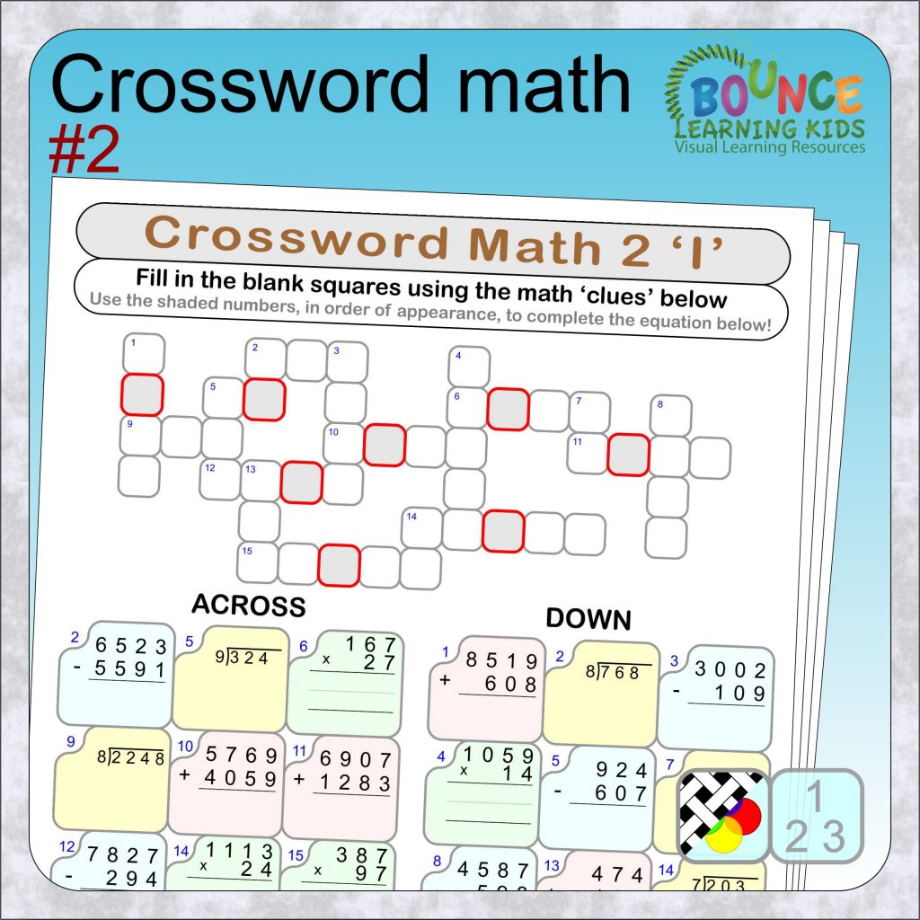 Fun Crossword Math 2 worksheets with 178 math sums to solve