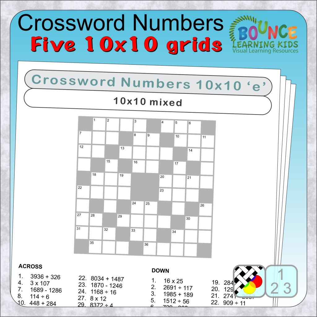 6 great Crossword Numbers worksheets 10x10 with answers