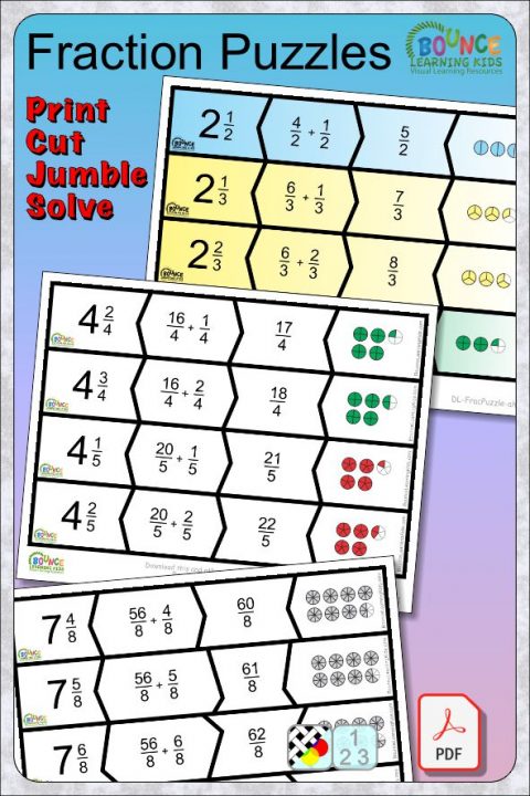 189 fun Fraction puzzles | print, cut, jumble and reassemble