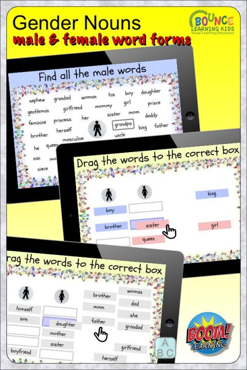 Fun Gender Nouns resources for male female word forms