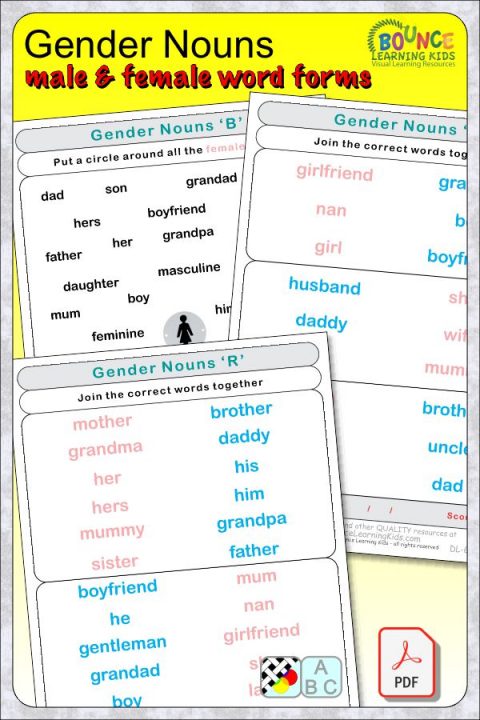 Fun Gender Nouns resources for male female word forms