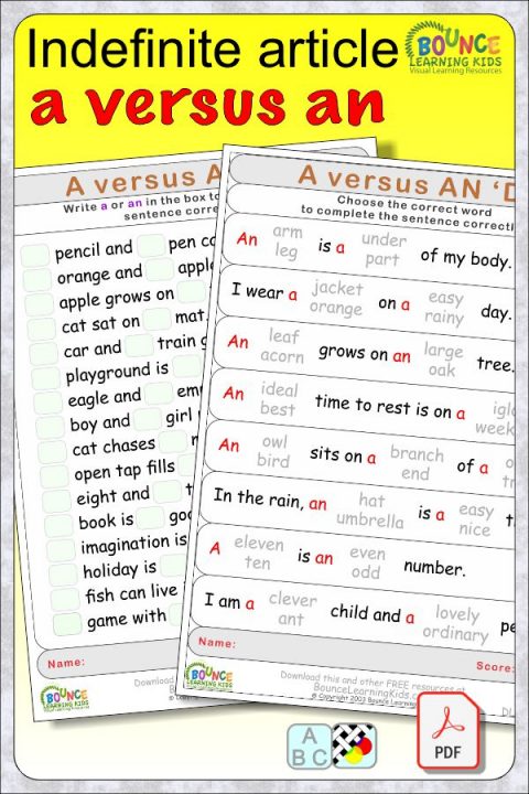 Indefinite article | 5 fun worksheets & 76 BOOM cards
