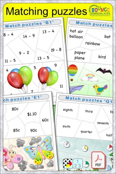 Fun Matching puzzles - cut and assemble in the correct order