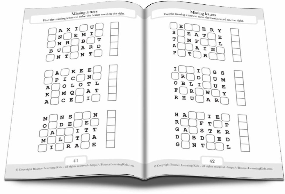 120 Fun missing letters vocabulary building puzzles