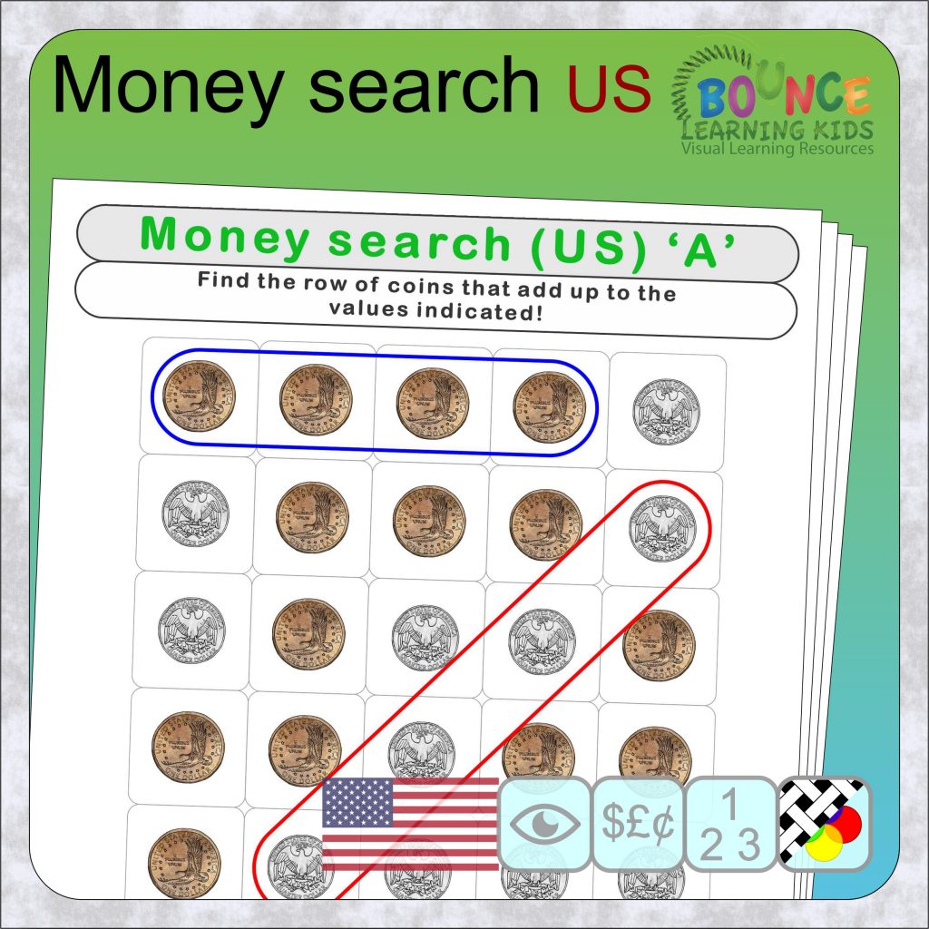 14 fun Money search USA worksheets for download