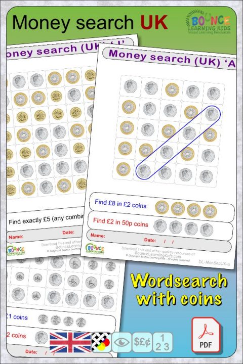 Money search UK | find the value in the grid of coins