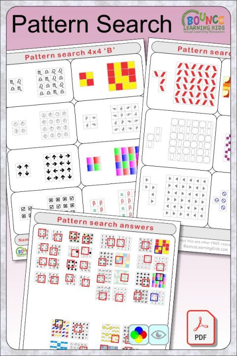 Fun Pattern Search resources for visual perception skills.