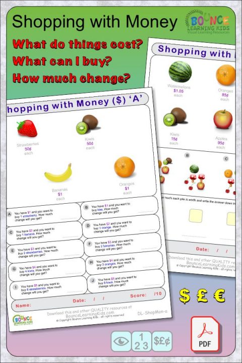 12 fun Shopping with Money worksheets to download