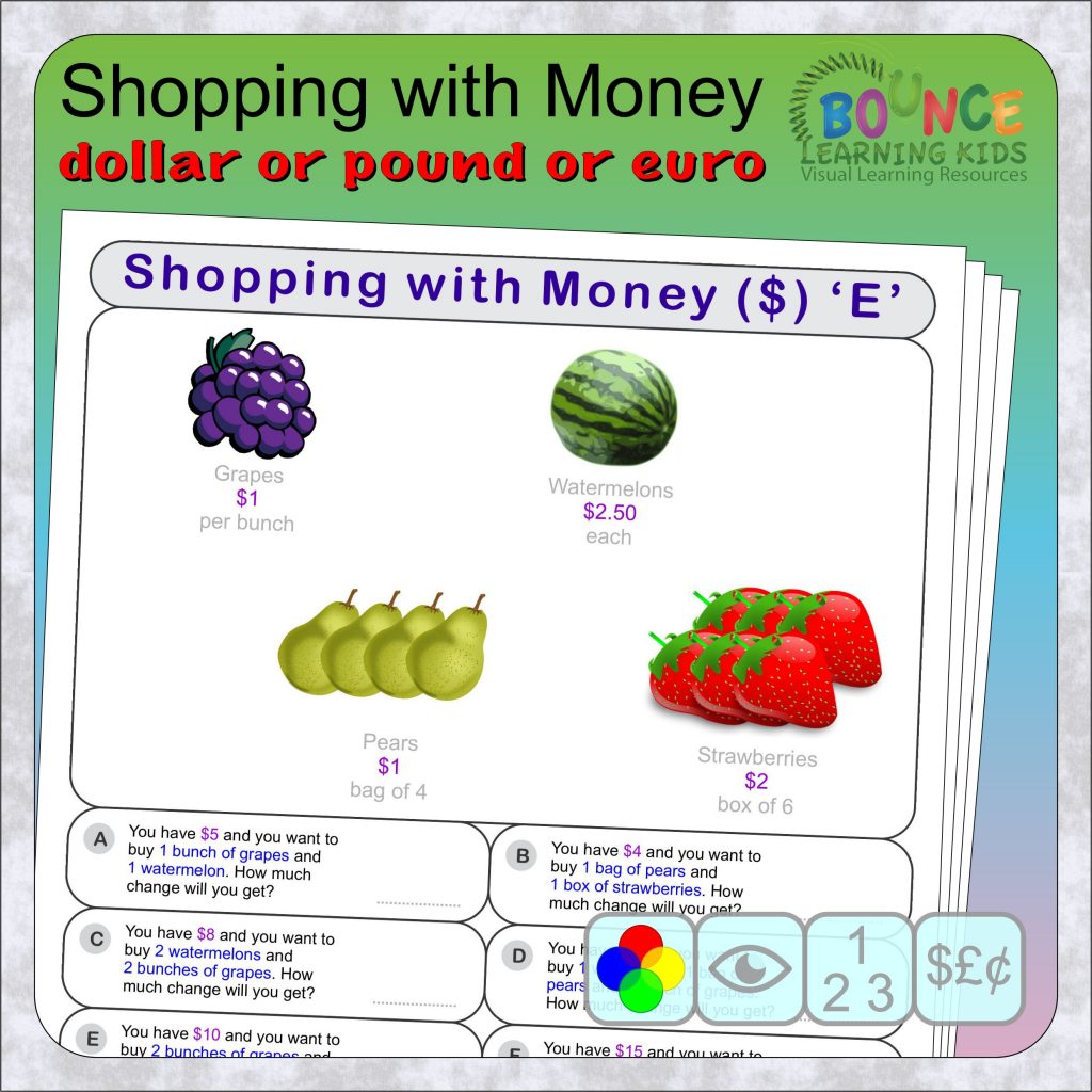 12 fun Shopping with Money worksheets for download