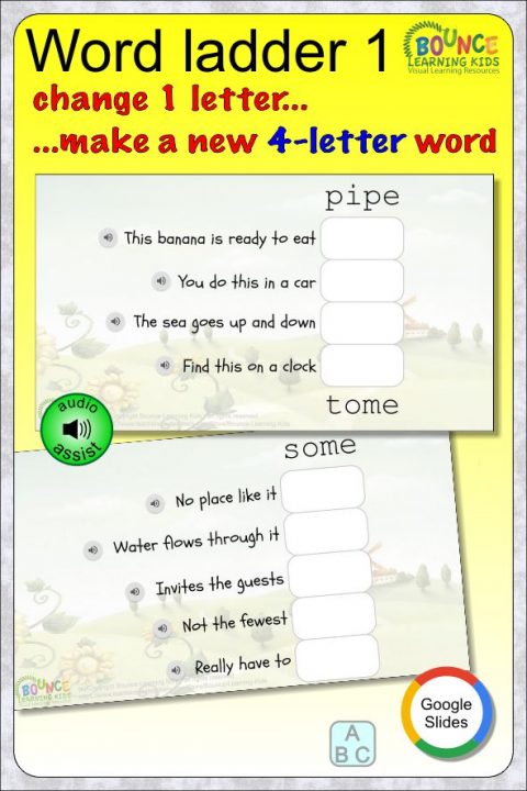 Fun Word ladders printables, BOOM Learning & GOOGLE Slides