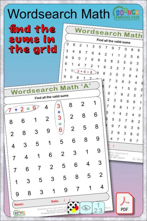 12 fun Wordsearch Math puzzle grids to download